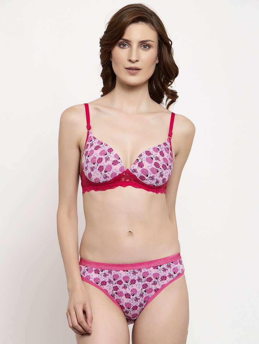 Buy Online Pink Lace Bras And Panty Set From Lingerie For Women By
