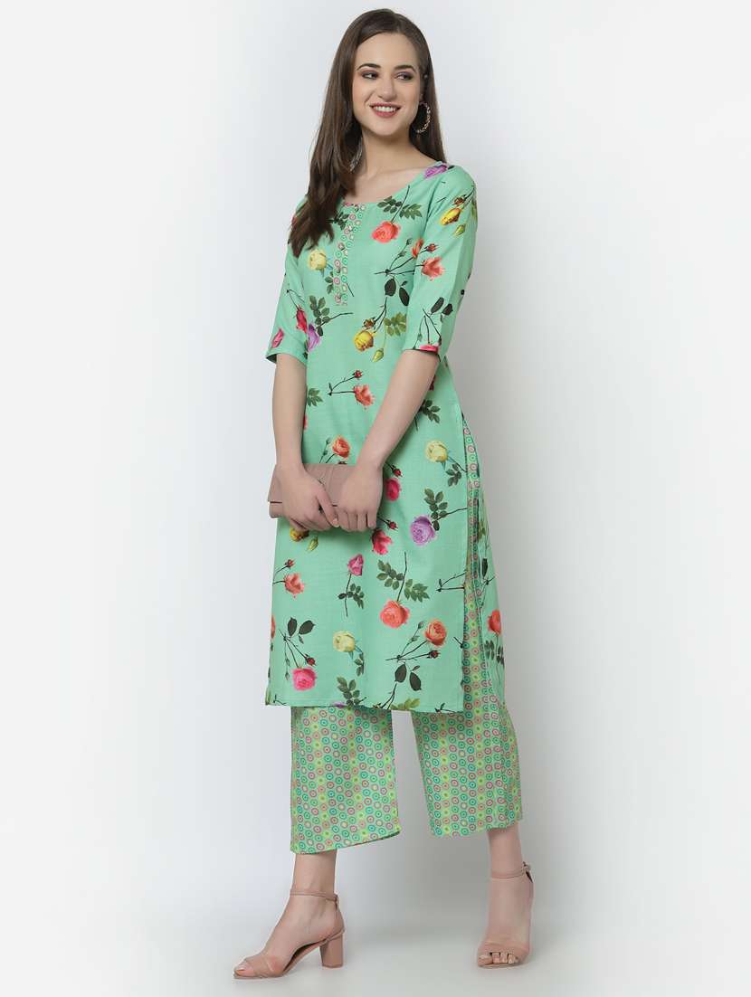 Buy online Green Cotton Kurta Palazzo Set from ethnic wear for Women by ...