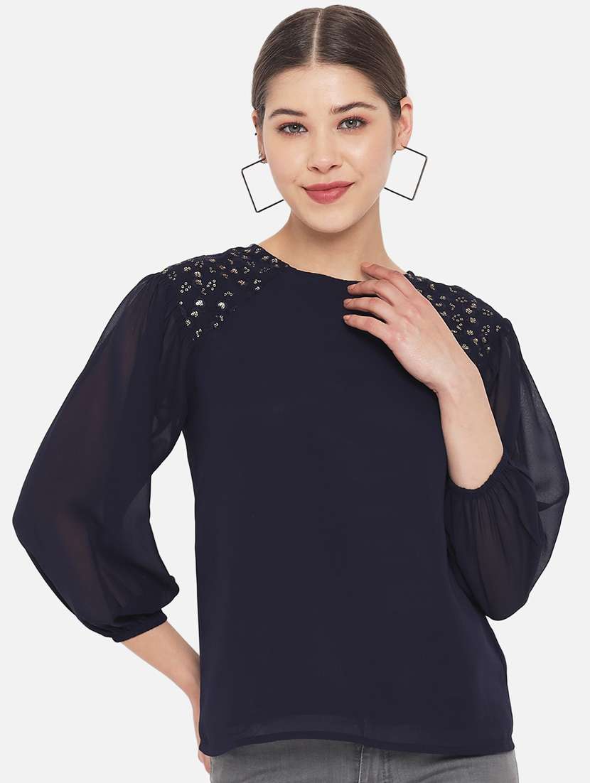 Buy online Women's Straight Round Neck Top from western wear for Women ...