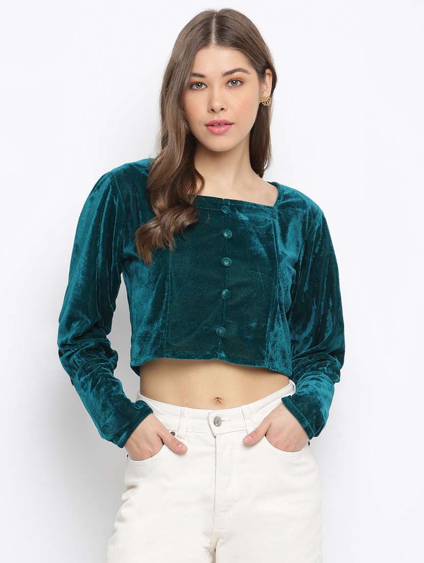 Buy online Bishop Sleeved Solid Crop Top from western wear for Women by ...