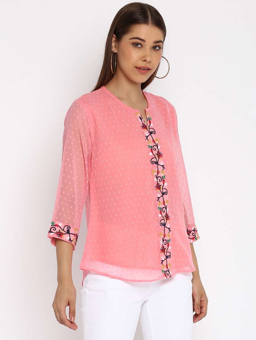 Buy online Embroidered Detail Self Design Top from western wear for ...