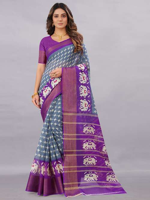 Buy online Contrast Border Printed Saree With Blouse from ethnic wear ...