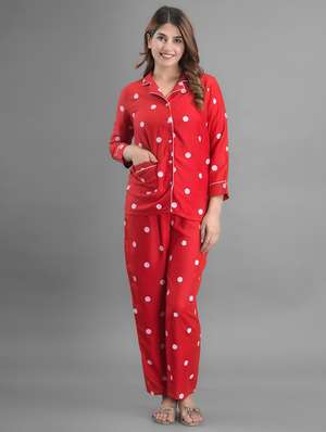 Buy online Red Polka Dot Pyjama Nightwear Set from sleepwear for Women ...