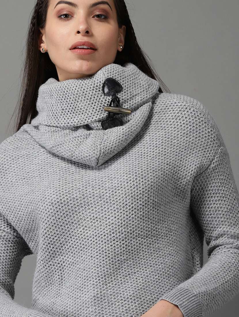 Buy online Cowl Neck Solid Pullover from Cardigans & Pullovers for ...