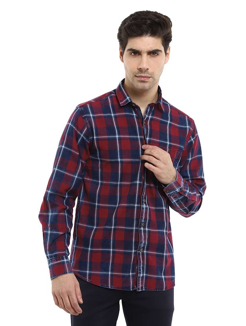 Buy online Red Checkered Casual Shirt from shirts for Men by V-mart for ...