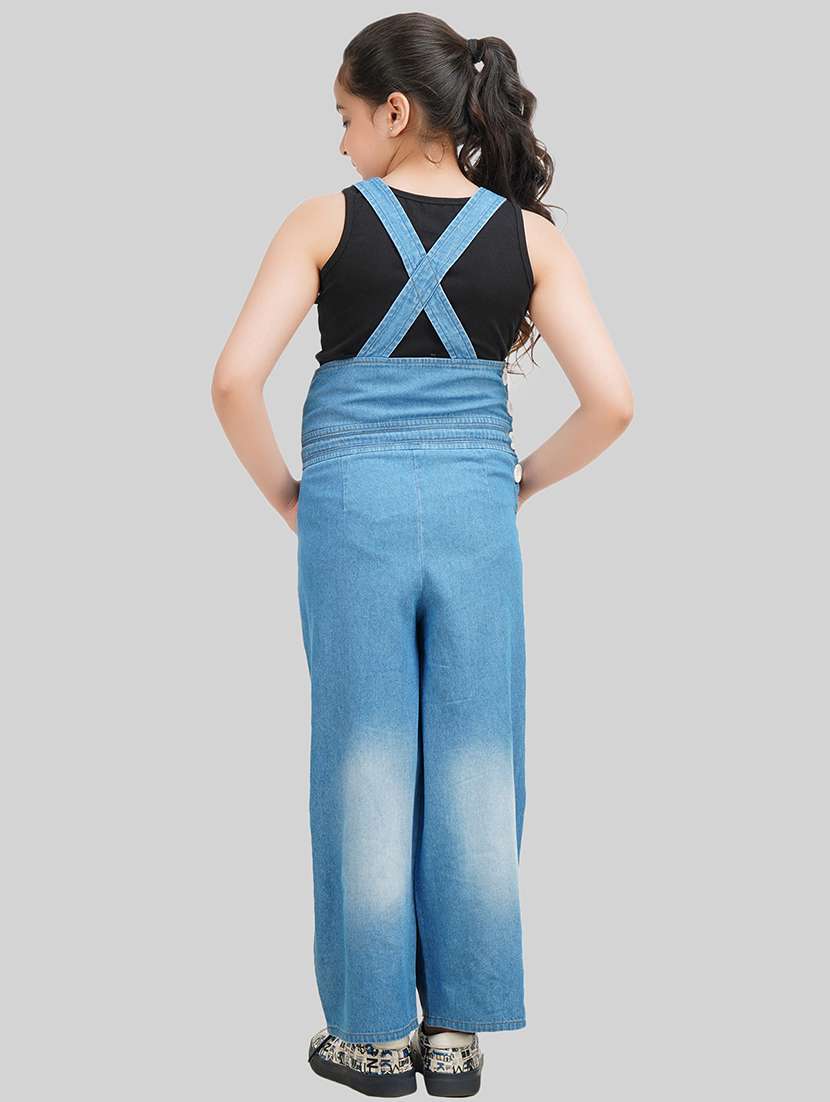 Buy online Girls Round Neck Solid Denim Dungarees from girls for Women ...