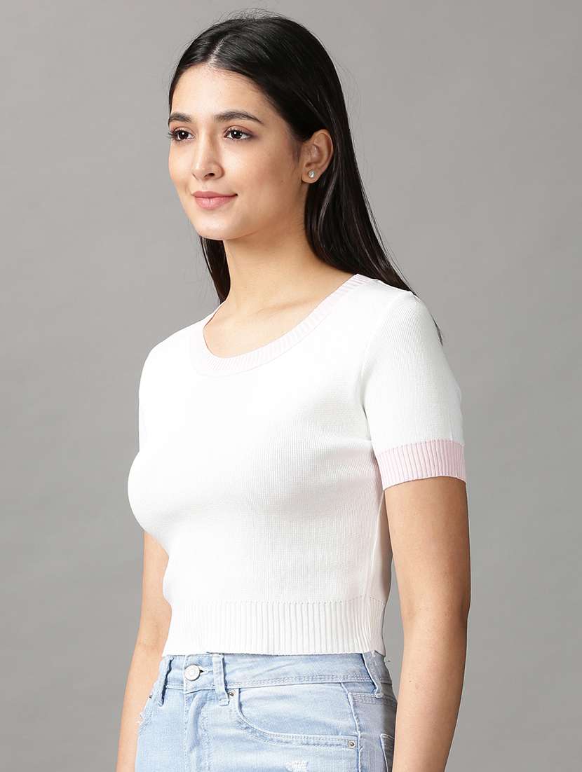 Buy online White Solid Crop Top from western wear for Women by Showoff ...