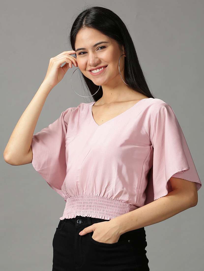 Buy online Pink Polyester Crop Top from western wear for Women by ...