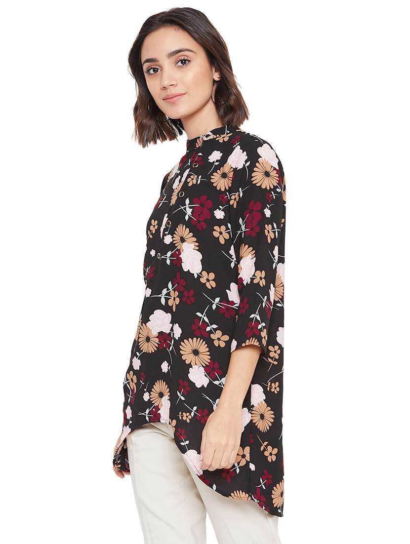 Buy online Black Floral Polyester High-low Tunic from western wear for ...