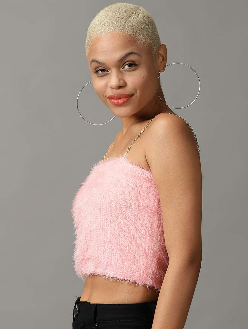Buy online Pink Wool Crop Top from western wear for Women by Showoff ...