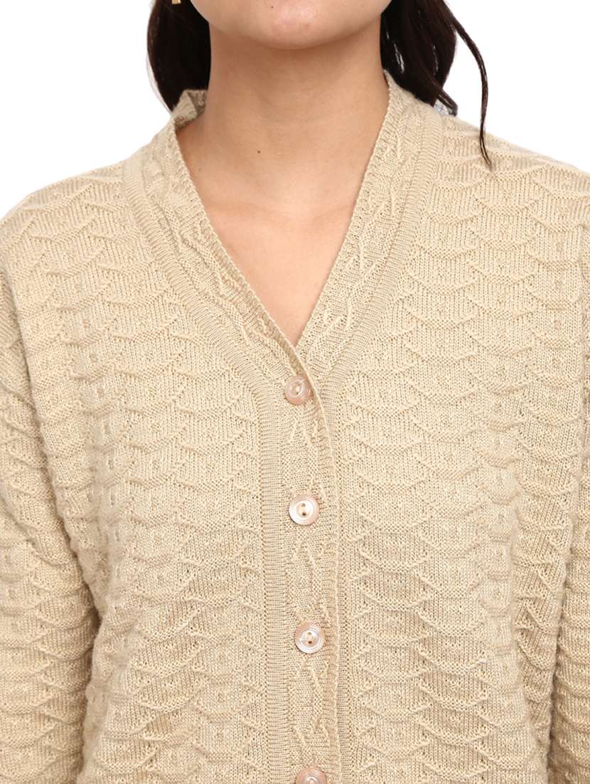 Buy online Beige Coloured Regular Cardigan from Cardigans & Pullovers ...