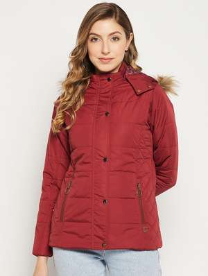 Buy online Red Quilted Hooded Jacket from jackets and blazers and coats ...