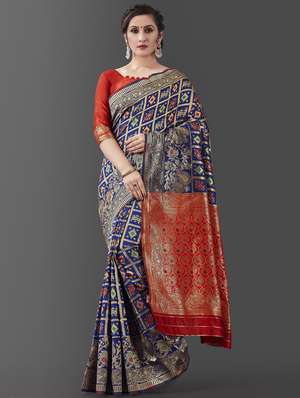 Buy online Women's Self Design Navy Blue Colored Saree from ethnic wear ...