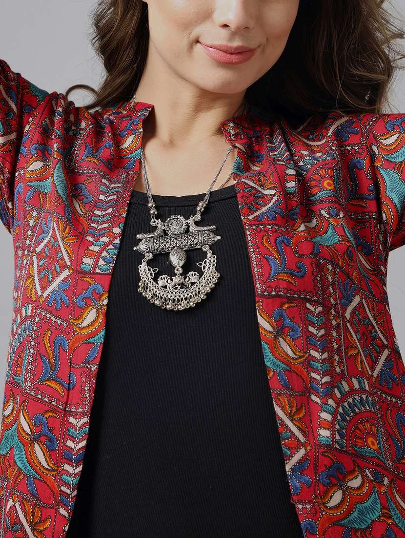 Buy online Red Printed Long Shrug from shrugs & Jackets for Women by ...