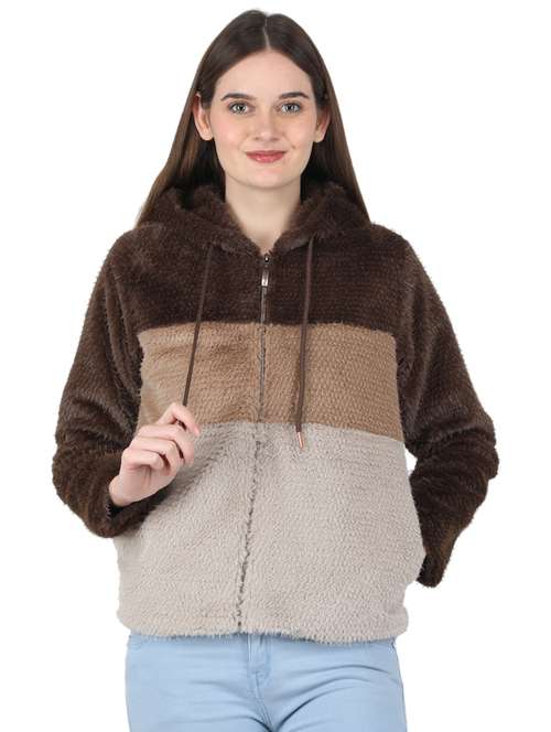 Buy online Hooded Neck Color Block Jacket from jackets and blazers and ...