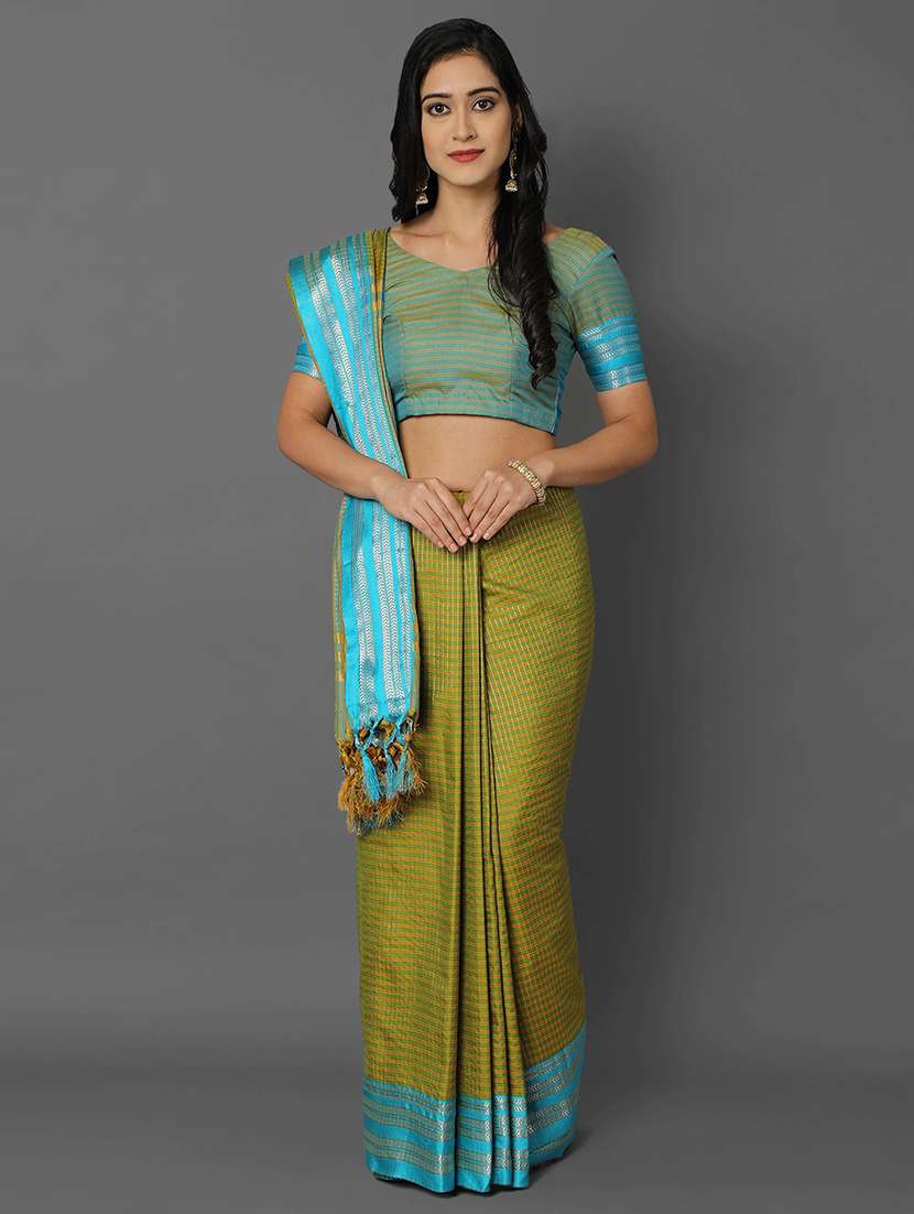 Buy online Self Design Woven Saree With Blouse from ethnic wear for ...