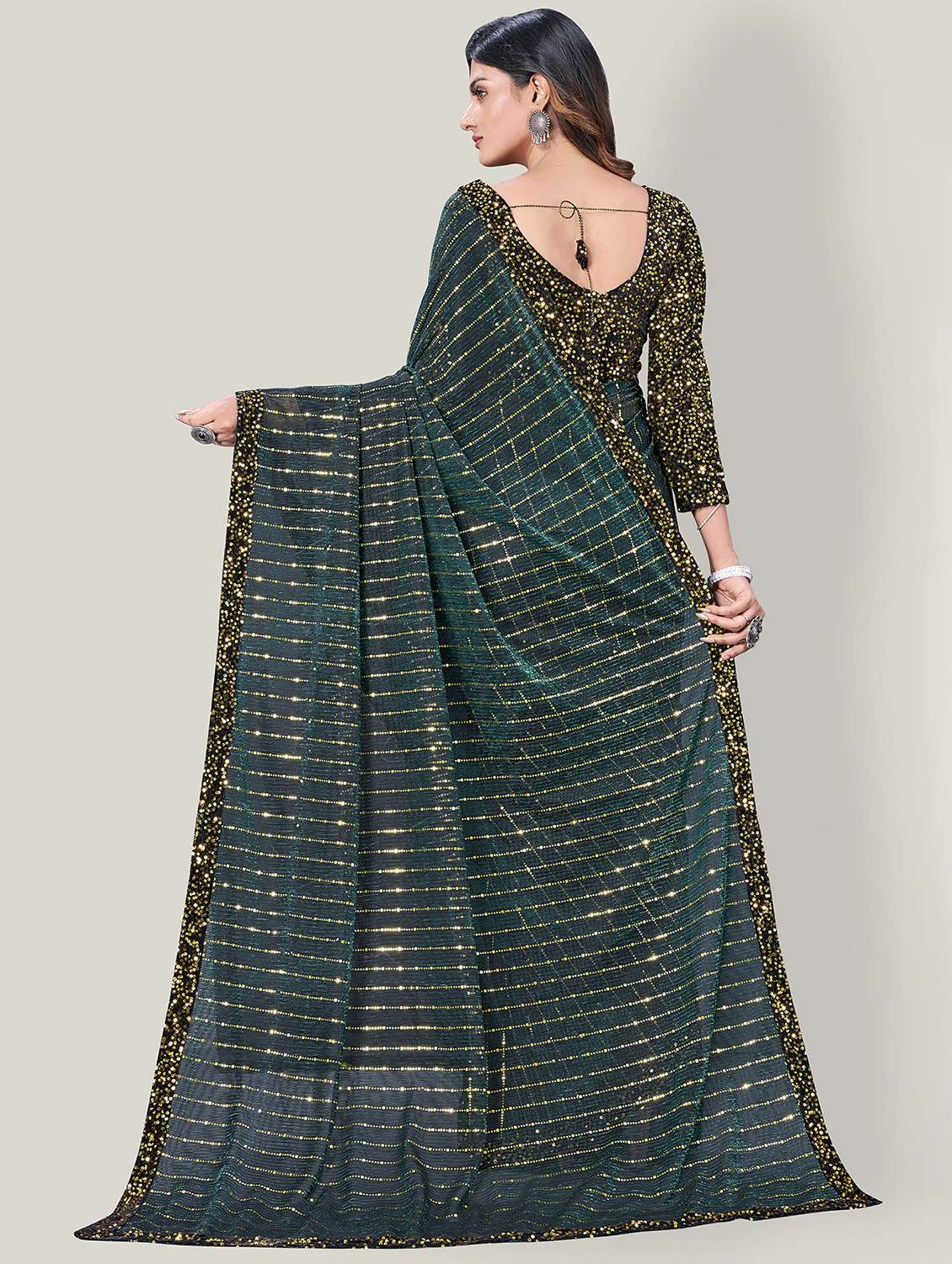 Buy online Green Net Saree With Blouse from ethnic wear for Women by ...