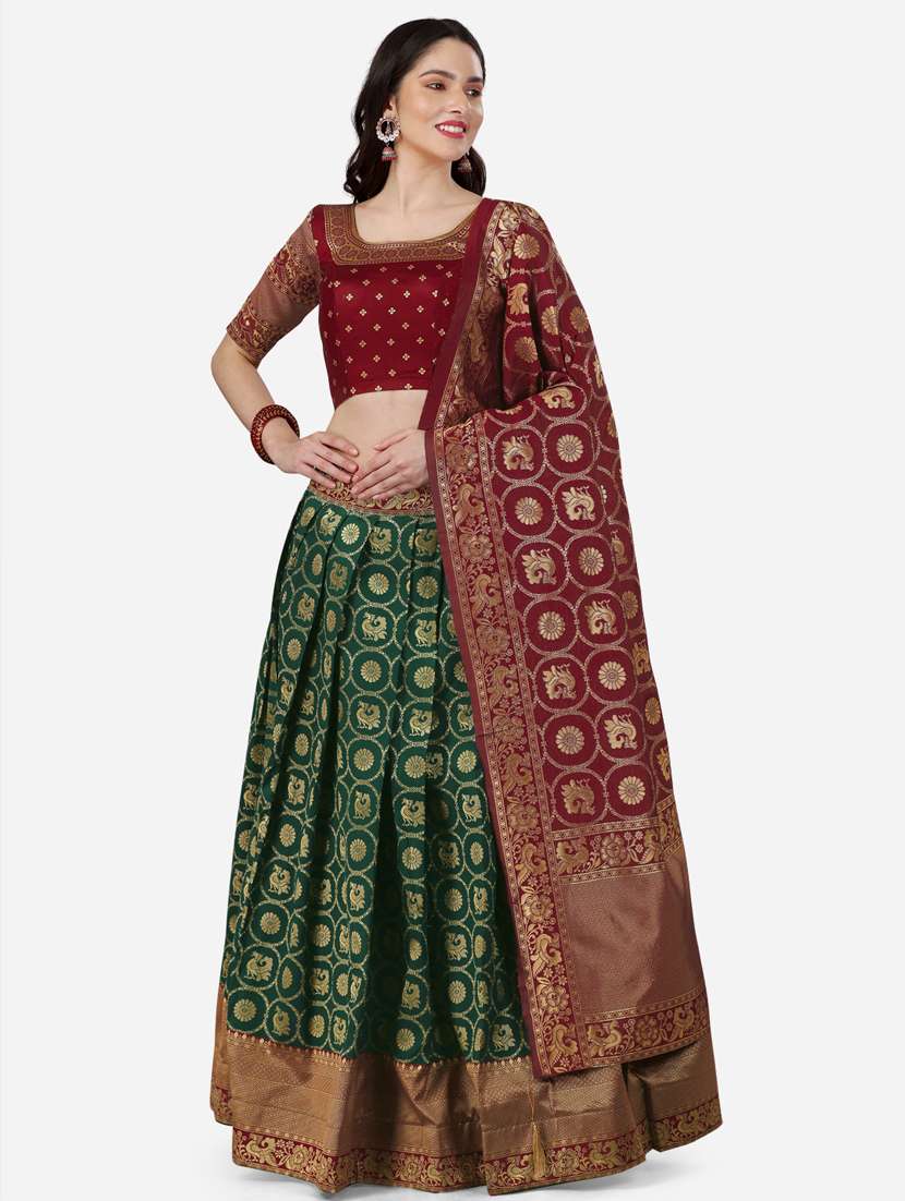 Buy online Green Self Design Flared Lehenga from ethnic wear for Women ...