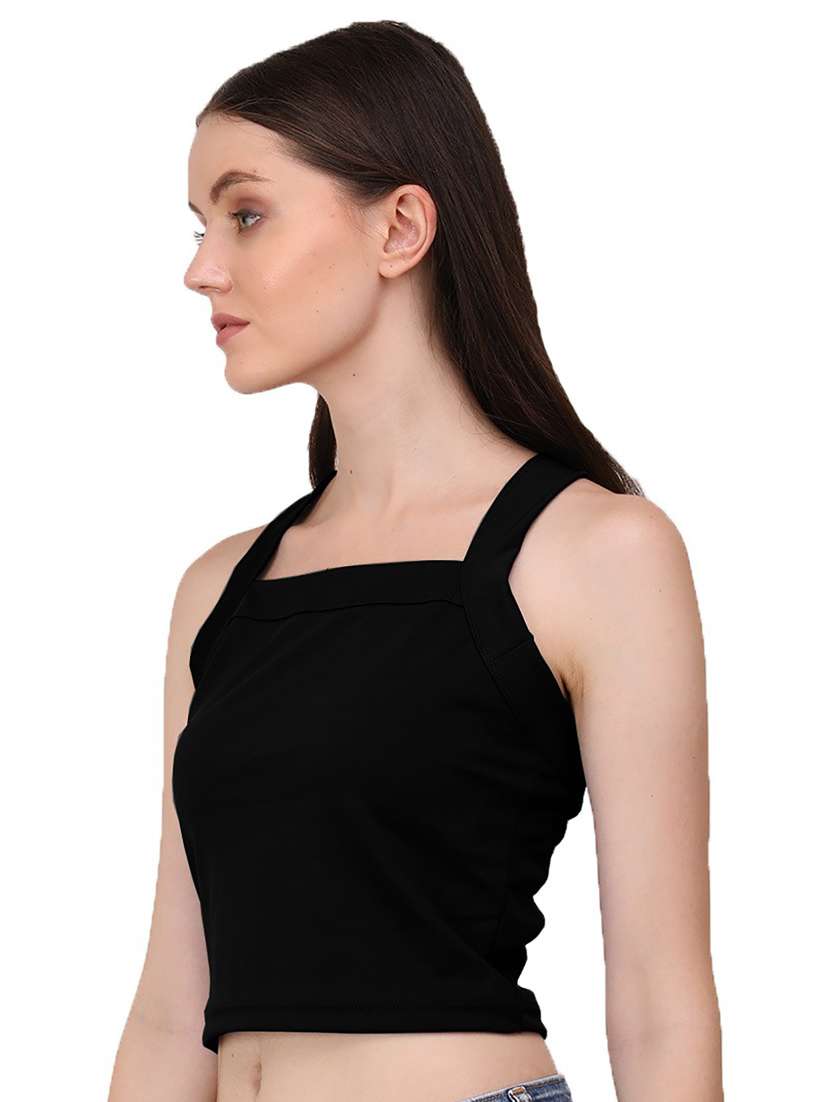 Buy online Black Square Neck Crop Top from western wear for Women by ...