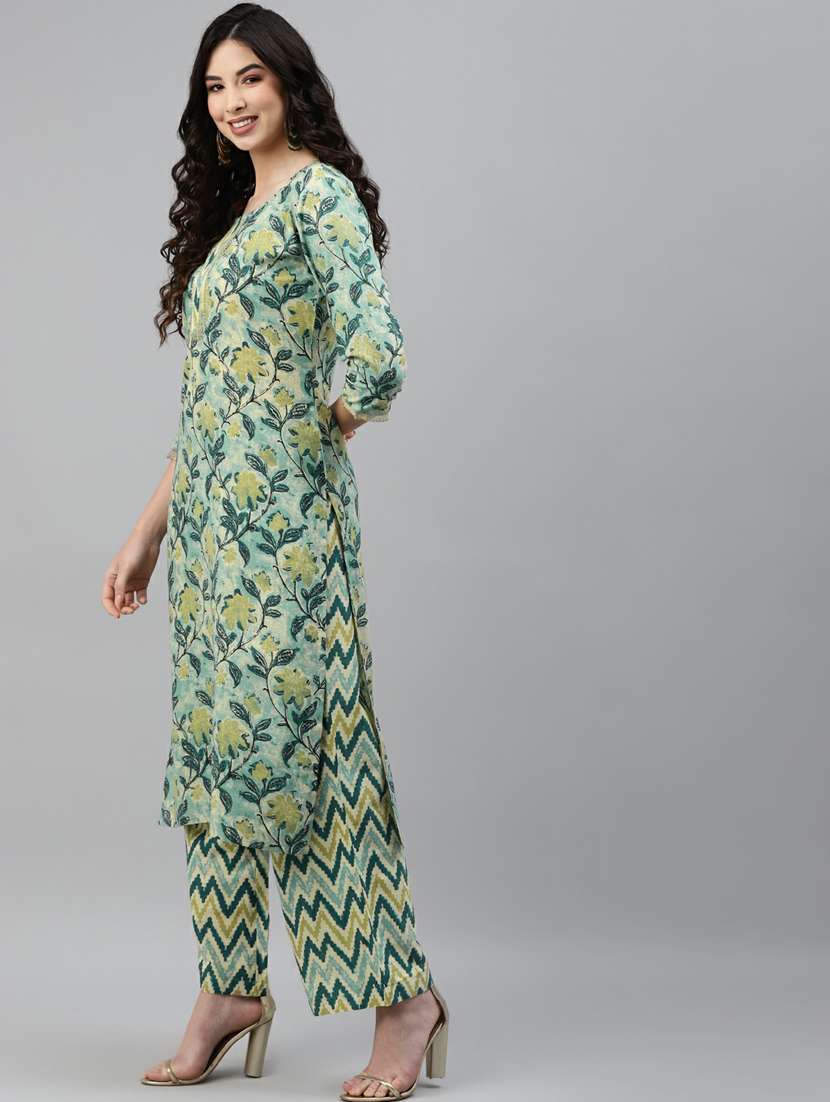 Buy online Turquoise Printed Kurta Palazzo Set With Dupatta from ethnic wear for Women by Riva ...