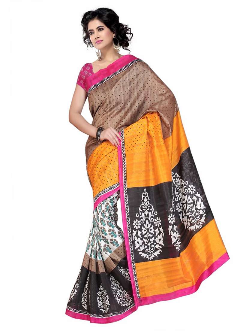 Buy online Women's Printed Multi Colored Saree With Blouse from ethnic ...