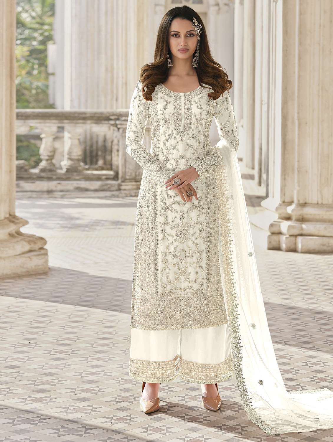 Buy online Embroidered Semi-stitched Suit from Suits & Dress material ...