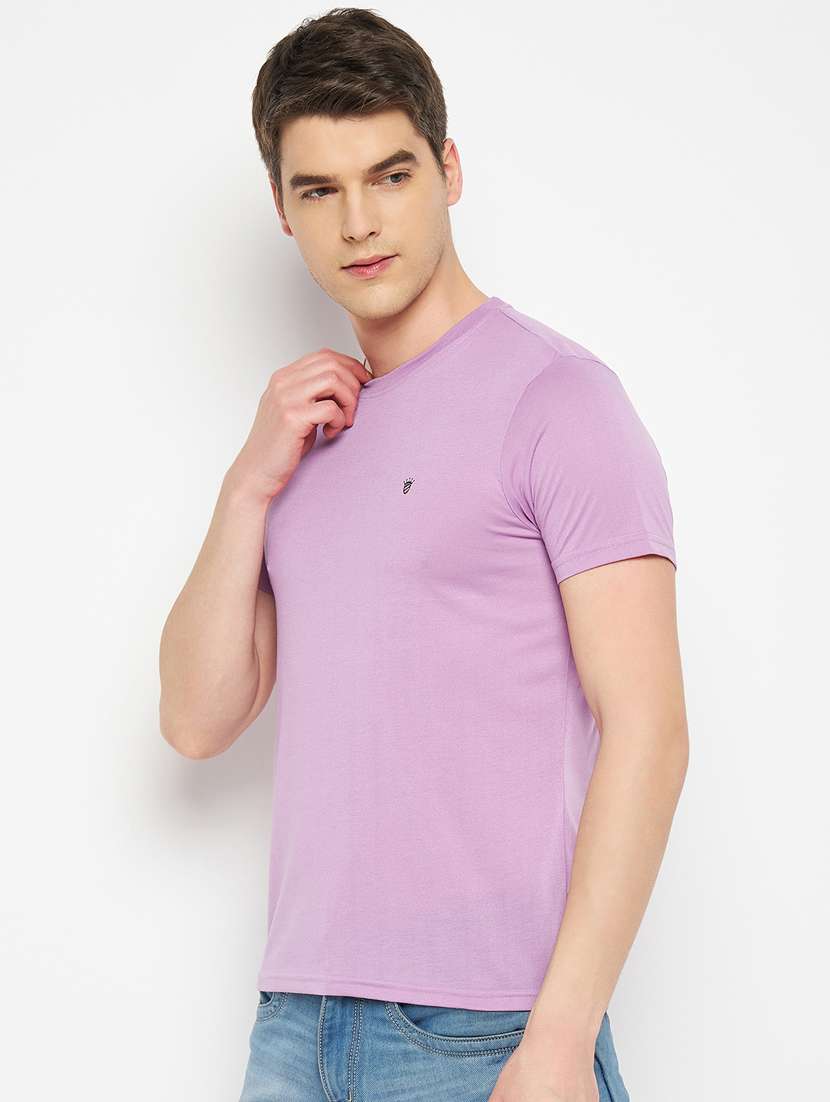 Buy online Round Neck Solid Regular T-shirt from top wear for Men by ...