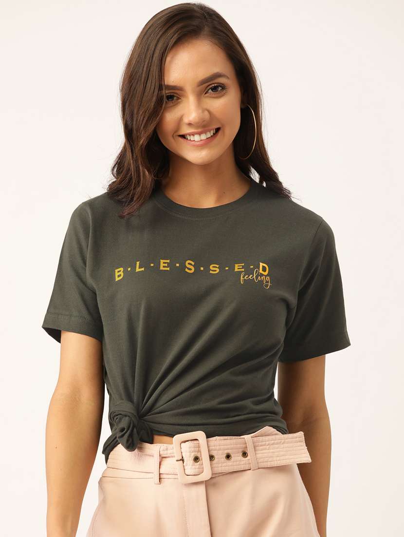 Buy online Green Cotton Regular Tee from western wear for Women by ...