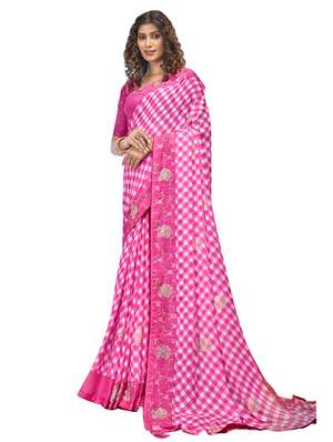 Buy online Woven Check Print Saree With Blouse from ethnic wear for ...