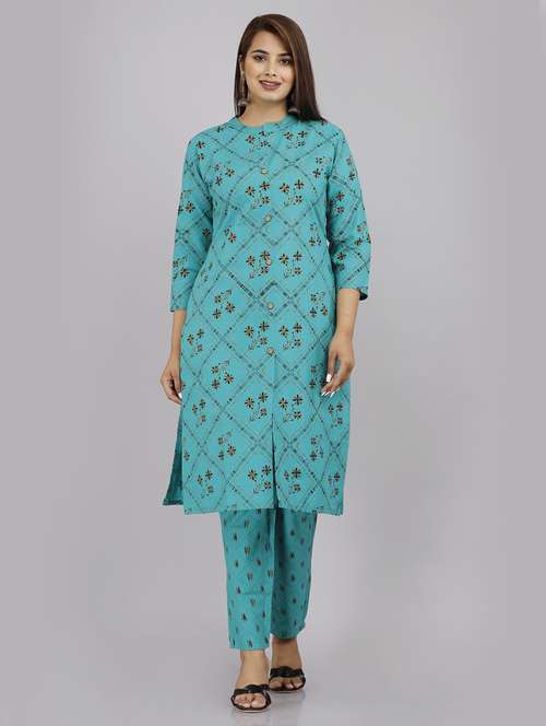 Buy online Mandarin Collar Printed Kurta Pant Set from ethnic wear for ...