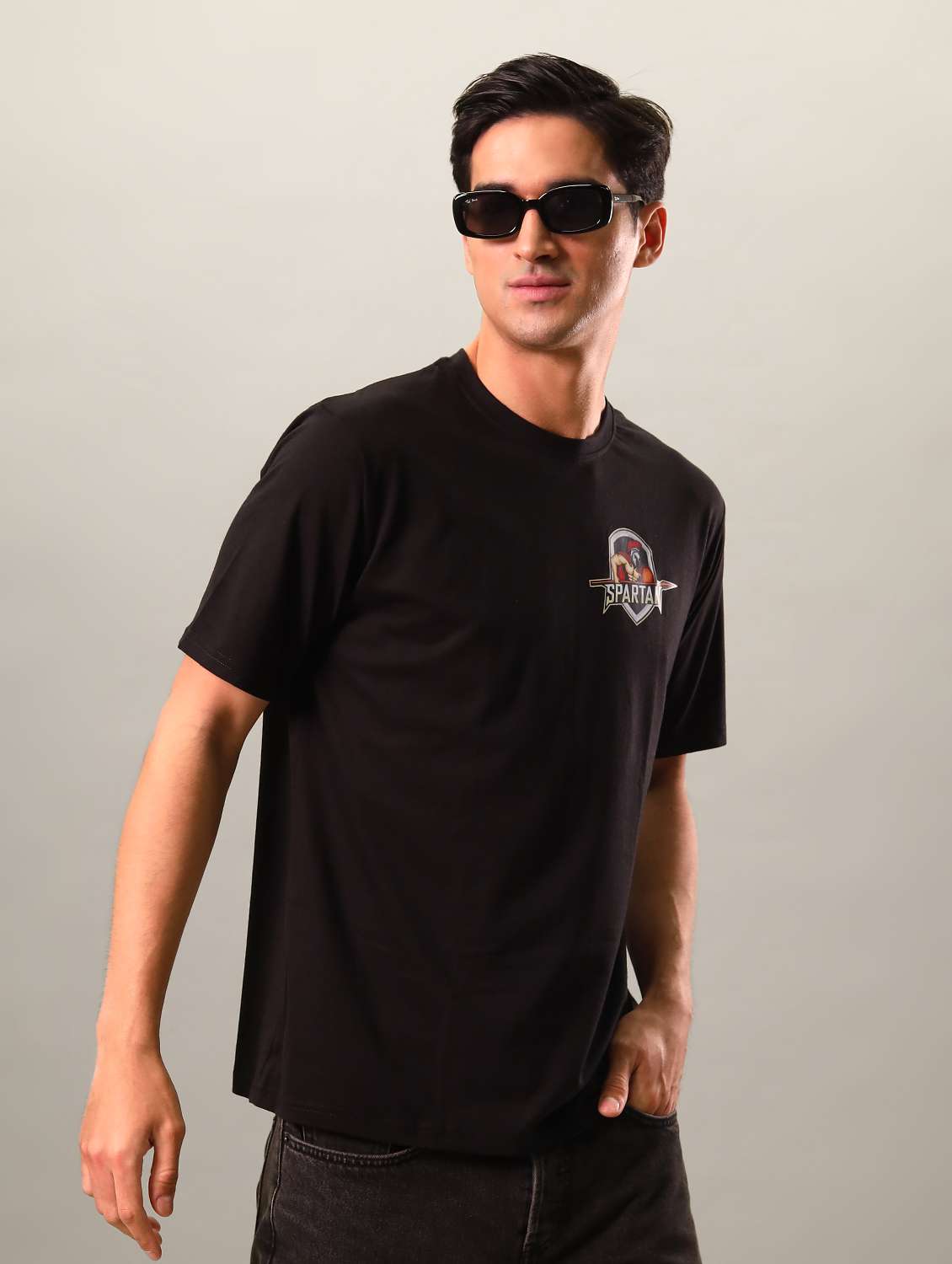 Buy online Black Cew Neck Back Print T-shirt from top wear for Men by ...