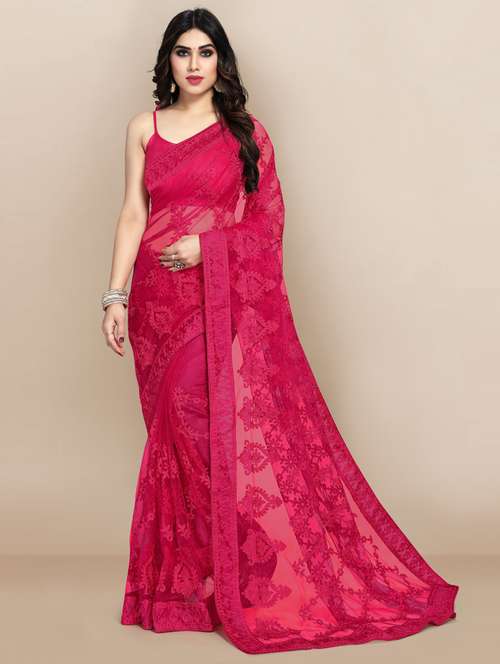 Buy online Self Design Net Saree With Blouse from ethnic wear for Women ...