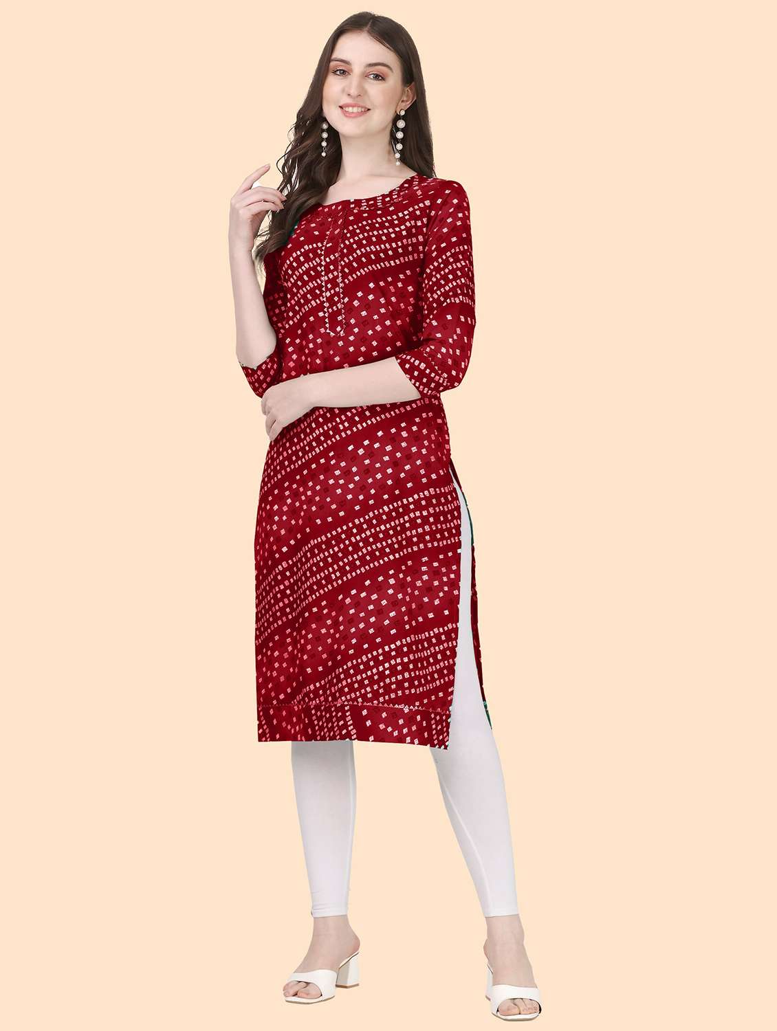 Buy online Bandhani Printed Straight Kurta from Kurta Kurtis for Women ...
