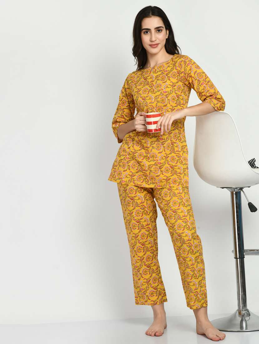 Buy online Yellow Printed Pyjama Set Nightwear from sleepwear for Women ...