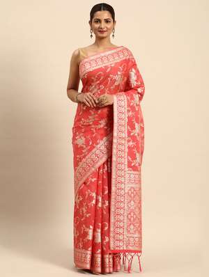 Buy online Self Design Woven Saree With Blouse from ethnic wear for ...
