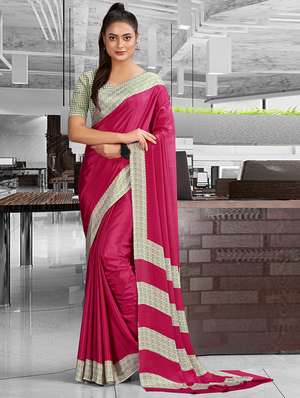 Buy online Women's Bordered Pink Colored Saree With Blouse from ethnic ...