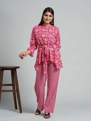Buy online Women Block Print Top Pant Set from ethnic wear for Women by ...