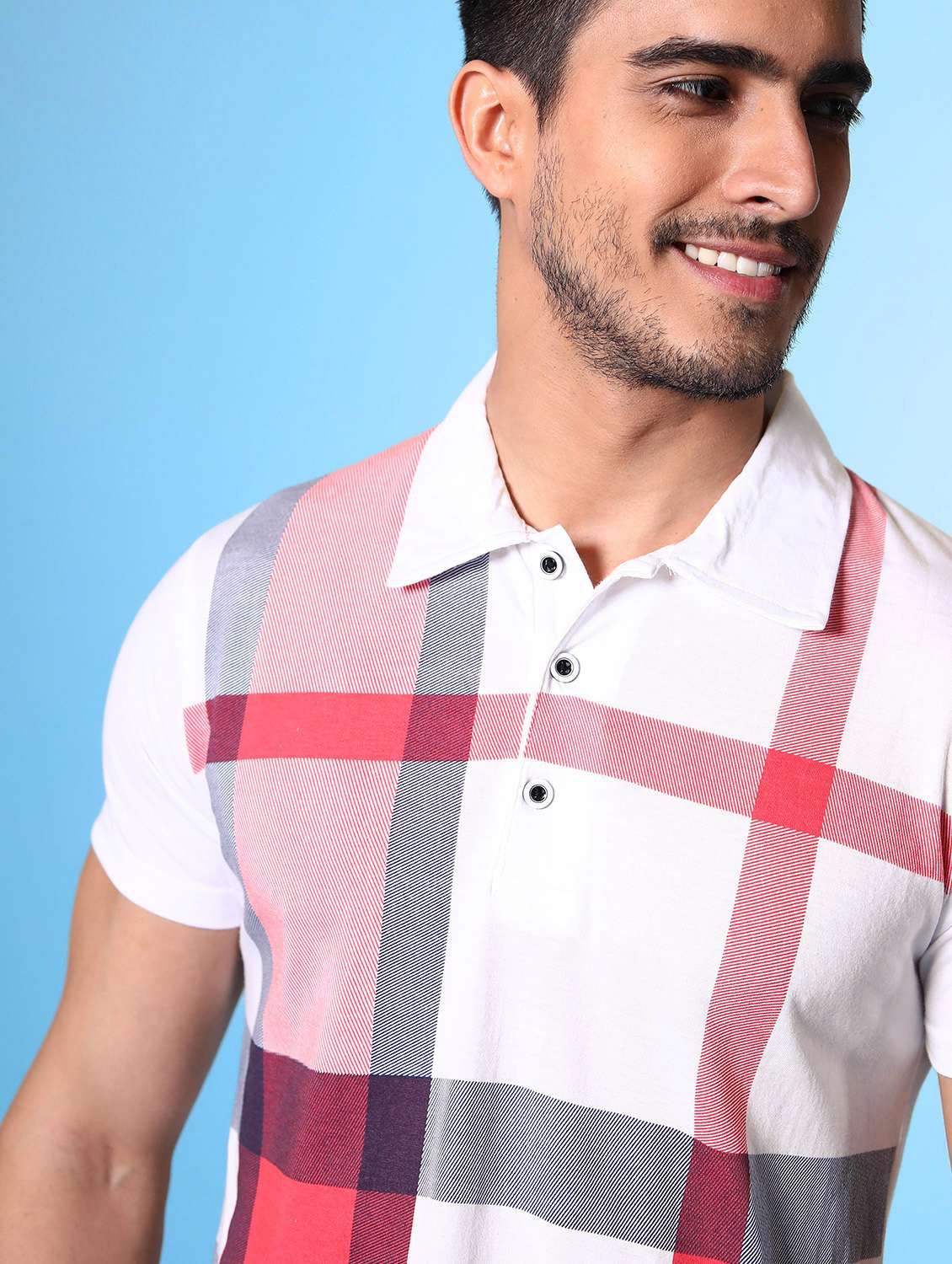 Buy online Men White Checkered Polo T-shirt from top wear for Men by ...