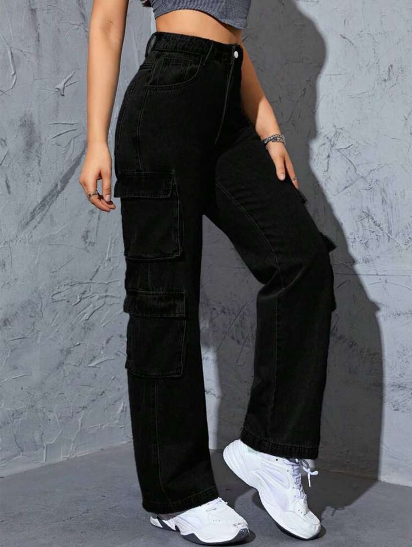 Buy online Women Plain Black Cargos from bottom wear for Women by ...