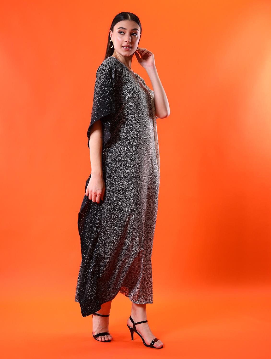 Buy Online Women Round Neck Abstract Printed Kaftan Dress From Western Wear For Women By