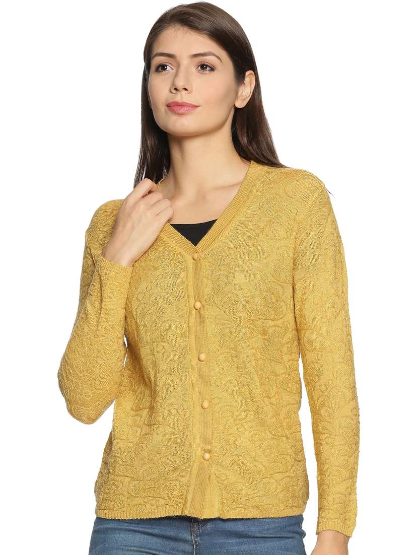 Buy online Yellow Self Designed Long Sleeves Cardigan from Cardigans ...