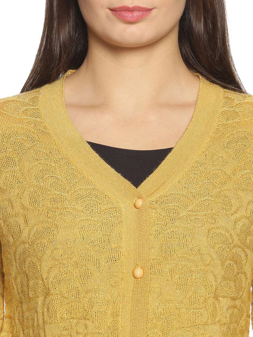 Buy online Yellow Self Designed Long Sleeves Cardigan from Cardigans ...