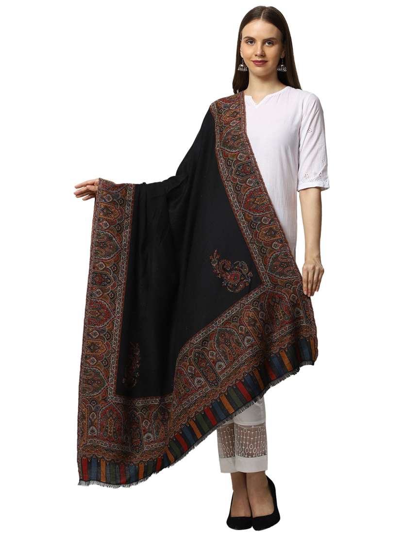 Buy online Black Self Design Woolen Shawl from winter wear for Women by ...