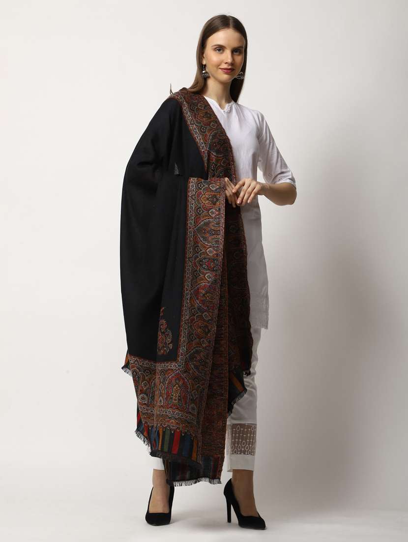 Buy online Black Self Design Woolen Shawl from winter wear for Women by ...