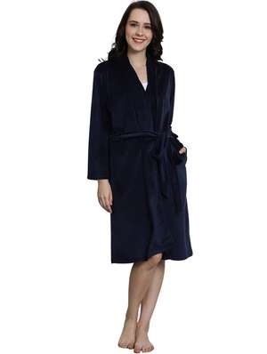 Buy online Navy Blue Velvet Sleepwear Robe from lingerie for Women by ...