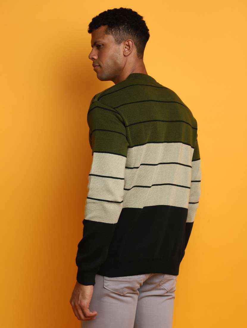 Buy online Men Multi Colored Striped Pullover from Sweaters (Pullovers ...