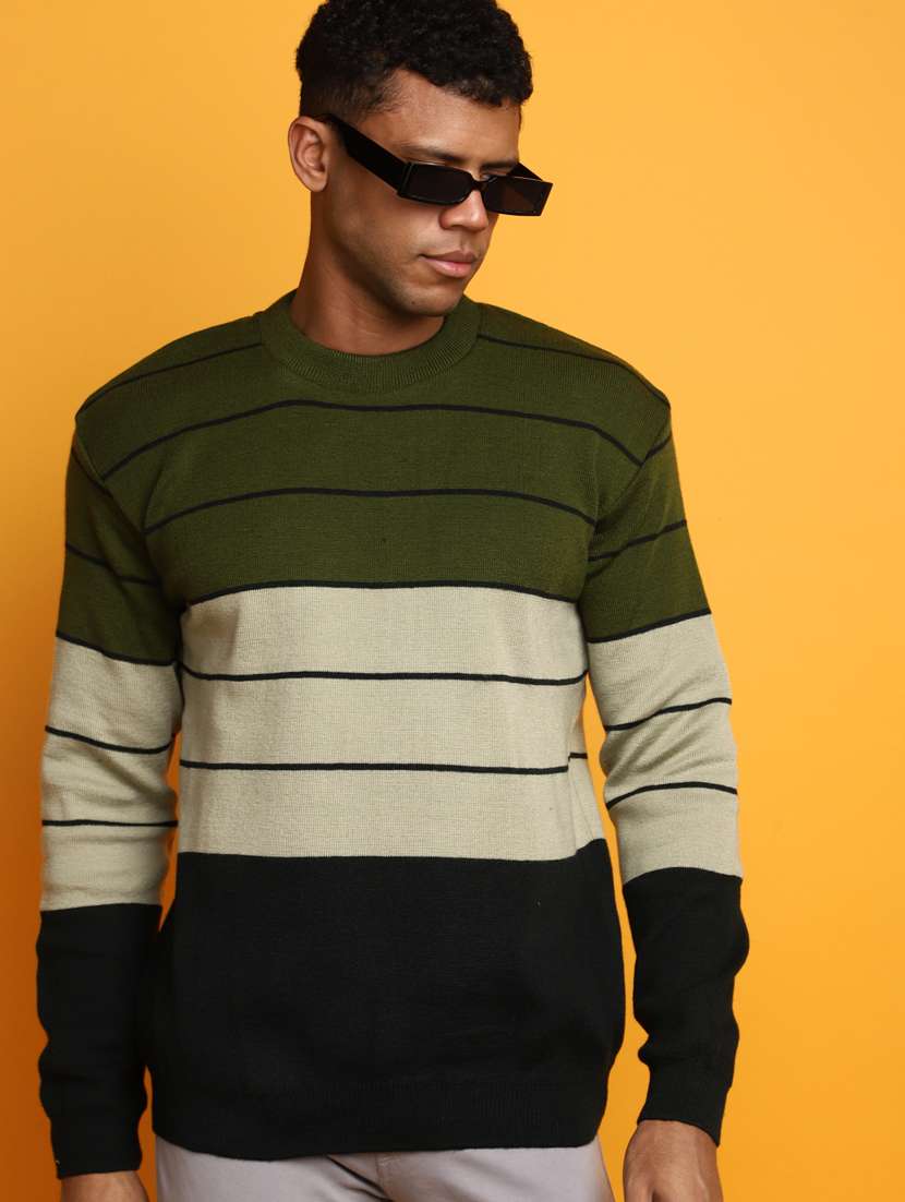 Buy online Men Multi Colored Striped Pullover from Sweaters (Pullovers ...