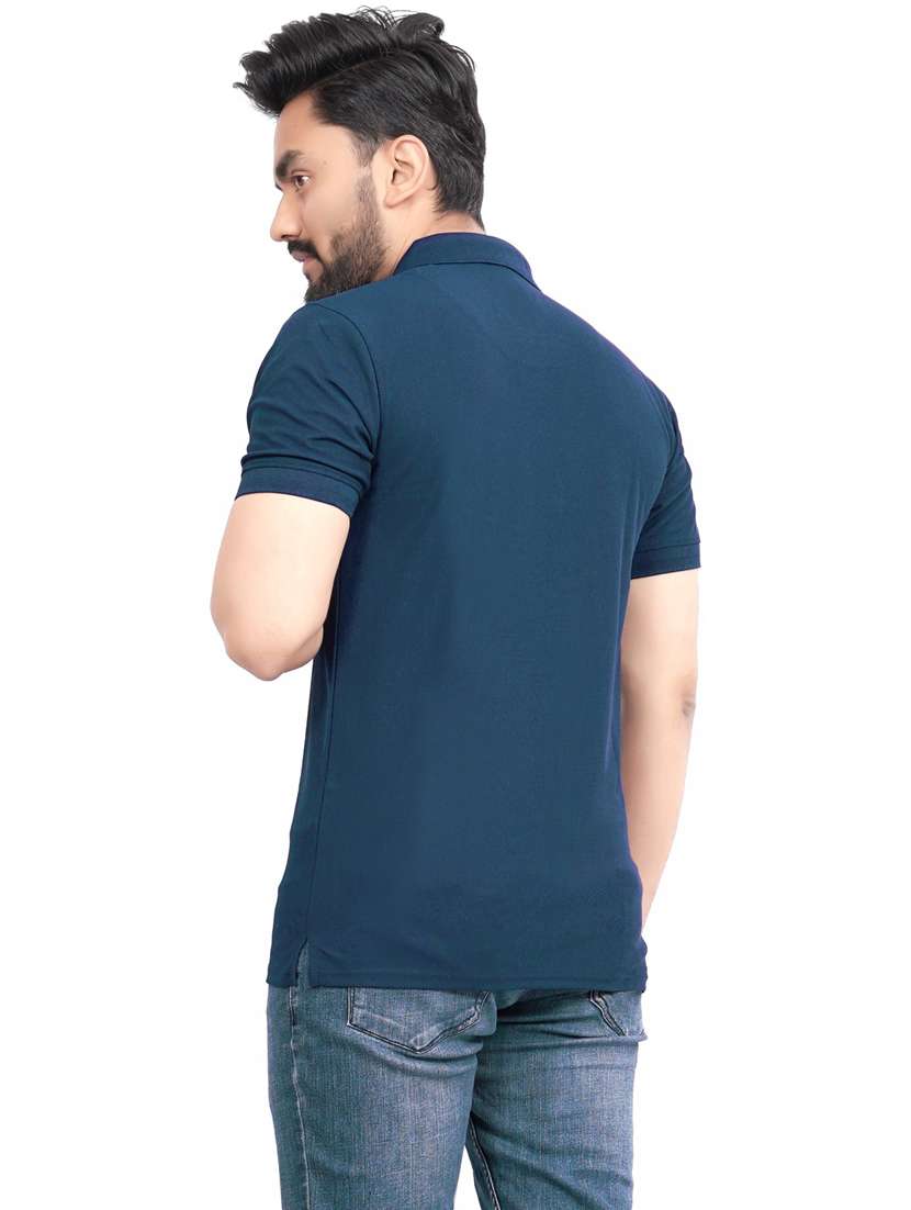 Buy online Dark Blue Cotton Plain Tshirt from top wear for Men by Divra ...