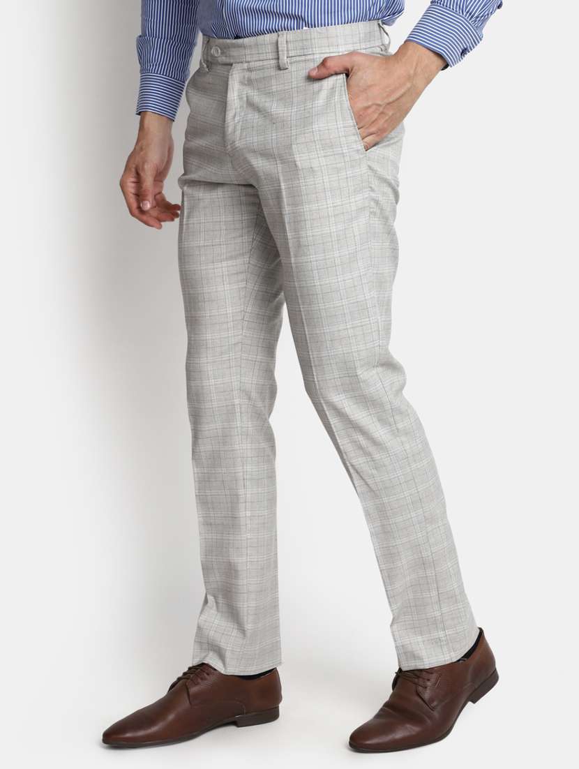 Buy online Men Mid-rise Grey Checks Formal Trouser from Bottom Wear for ...