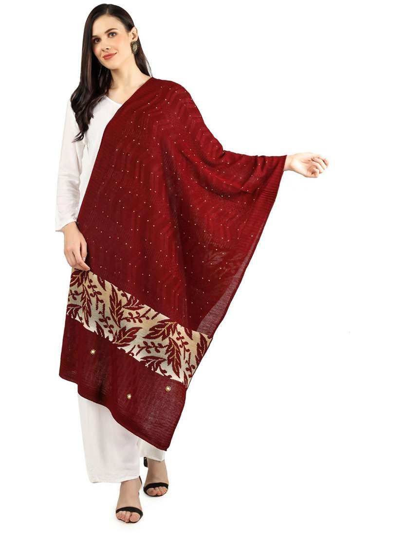 Buy online Maroon Self Design Shawl from winter wear for Women by ...